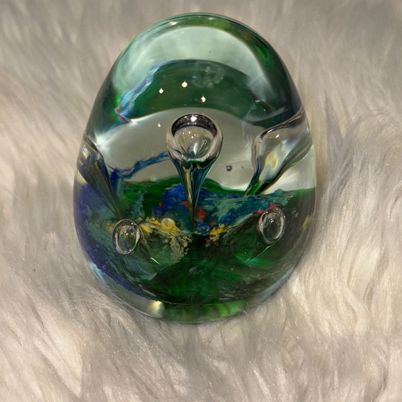 Art | Artistic Glass Paperweight With Green And Blue Accents | Poshmark